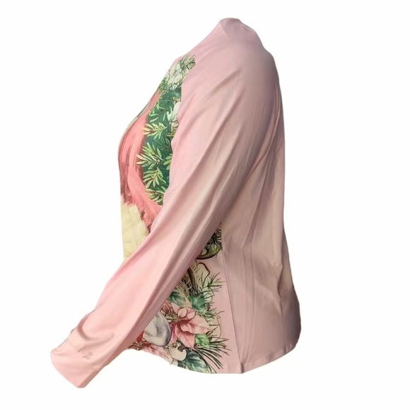 Tops | Nwt Plus Size Pink Santa Claus Christmas Round Neck Long Sleeve ...